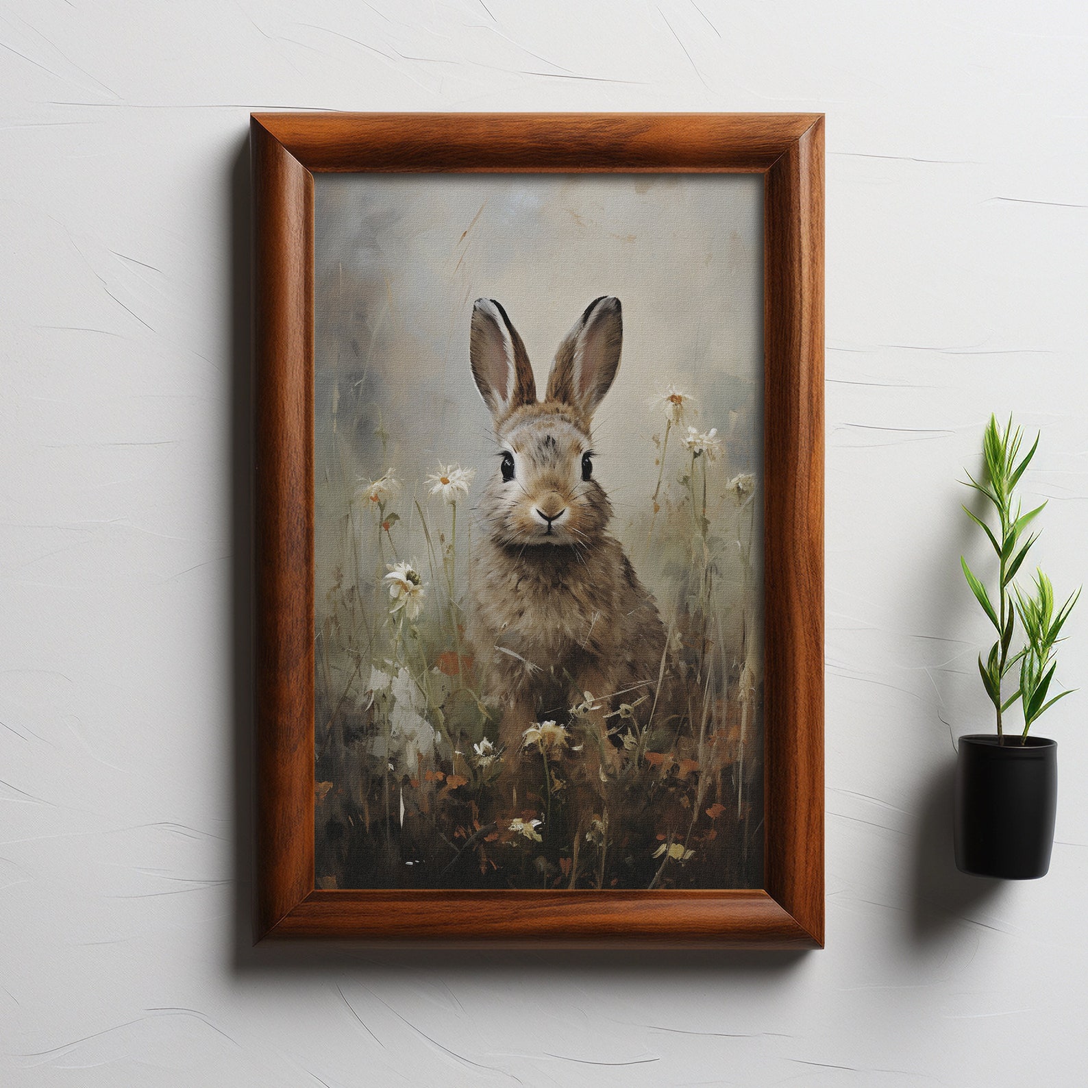 Printable Vintage Rabbit Oil Painting, Vintage Cute Rabbit Painting ...