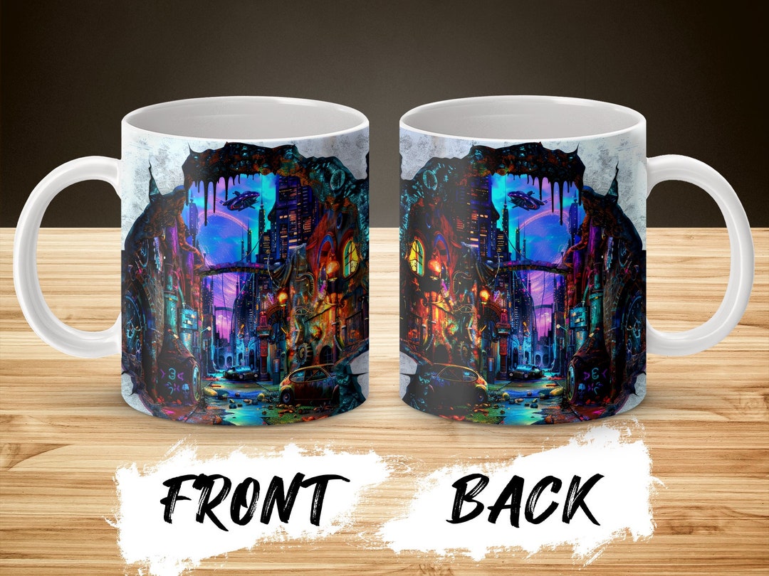 Cyberpunk Cityscape Sublimation Mug Wrap for 11oz and 15oz Mugs, PNG ...