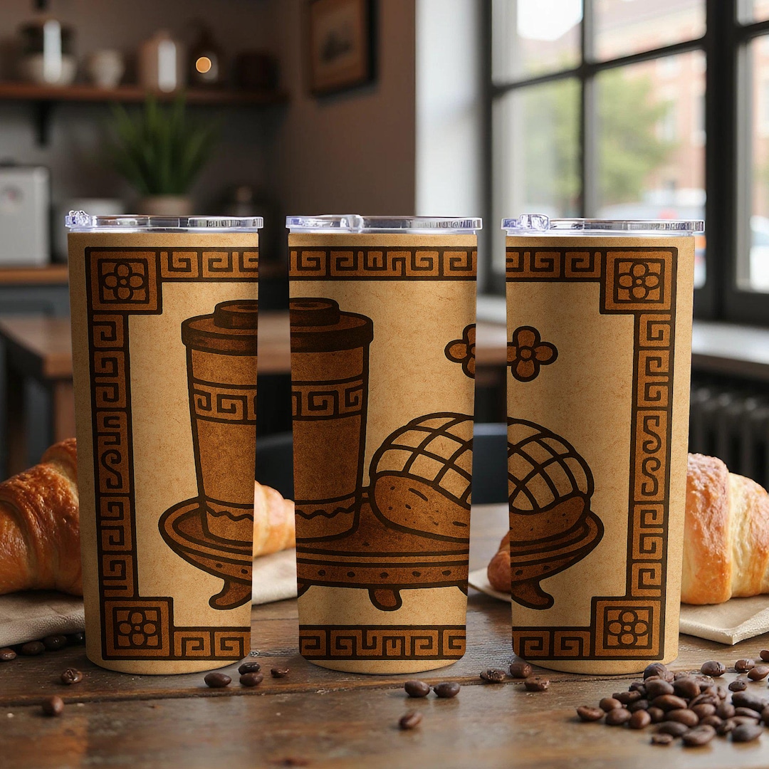 Pan Dulce Coffee Tumbler - Concha and Café De Olla Aztec Skinny Tumbler ...