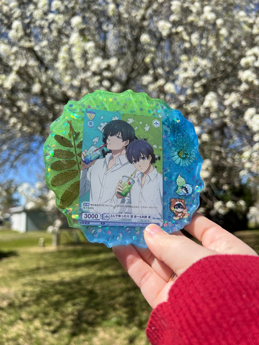 Bluelock Rin Isagi Dry Flowers Epoxy Coaster Handmade Anime - Etsy