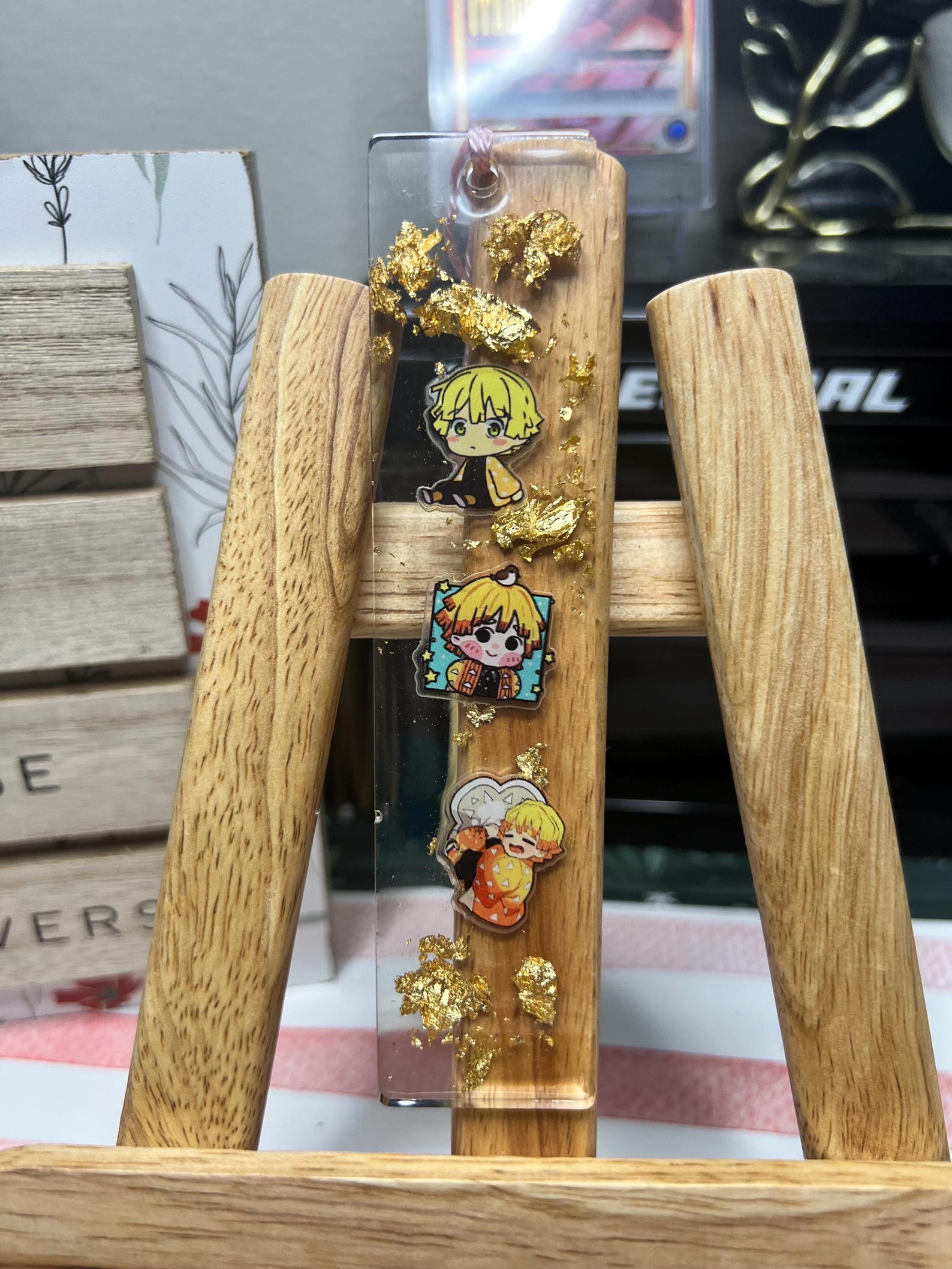 Demon Slayer Zenitsu Agatsuma Dry Flowers Epoxy Bookmark Handmade Anime ...