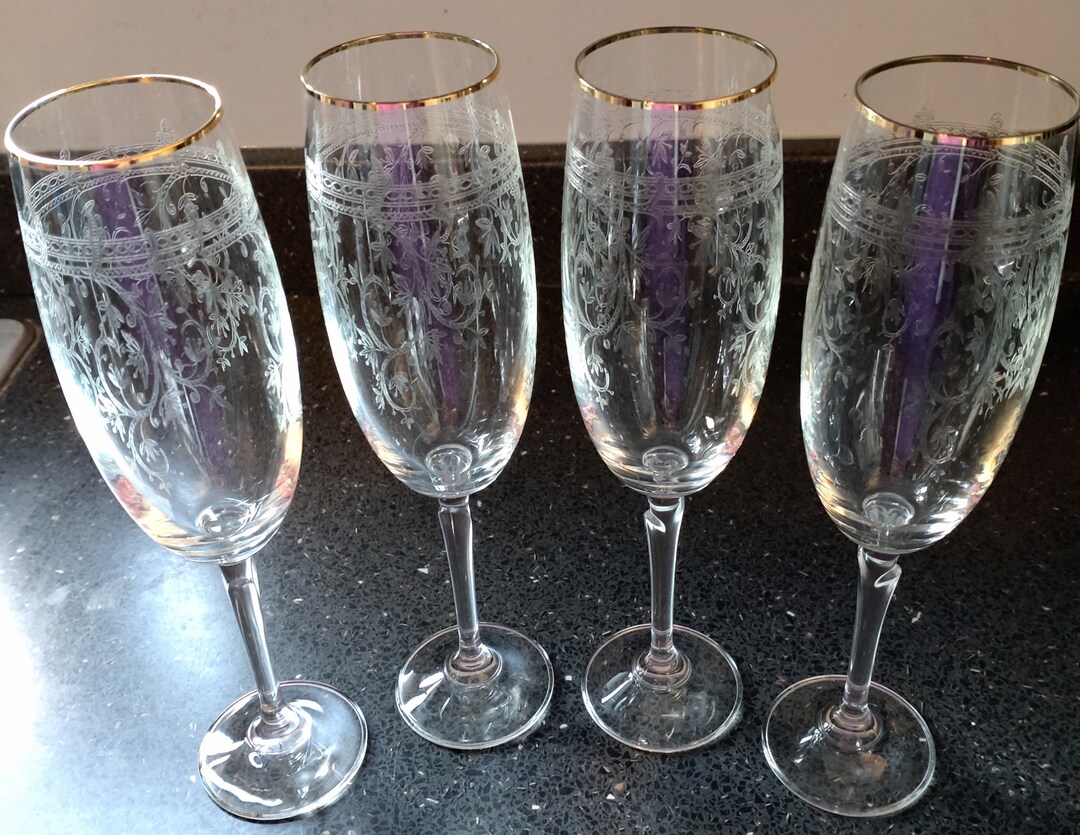 RARE Vintage 1970s Crystal Champagne Flutes Glasses X4 Bohemia Alessa ...