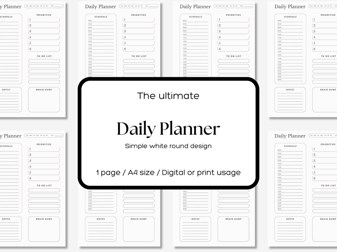 Minimalist Digital Daily Schedule Planner Template, Printable Schedule ...