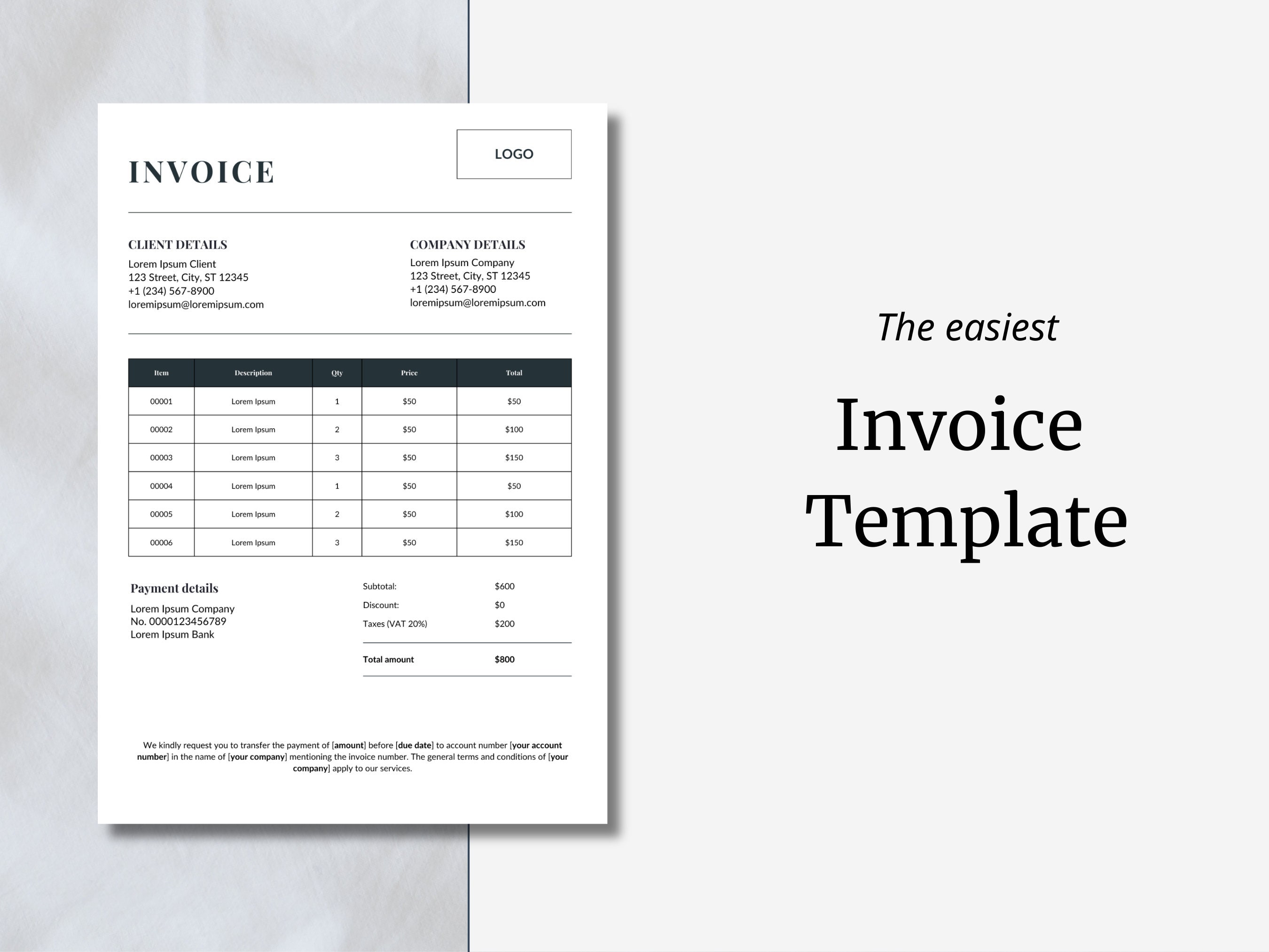 Editable Invoice Canva Template, Client Company Billing, Quotation ...