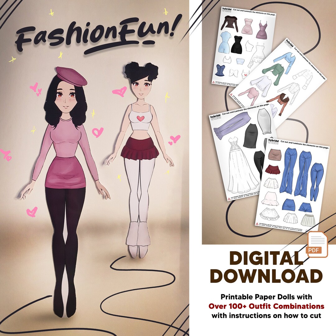 Printable Paper Dolls Dress up Kit Diy, Dress to Impress, Variety of ...