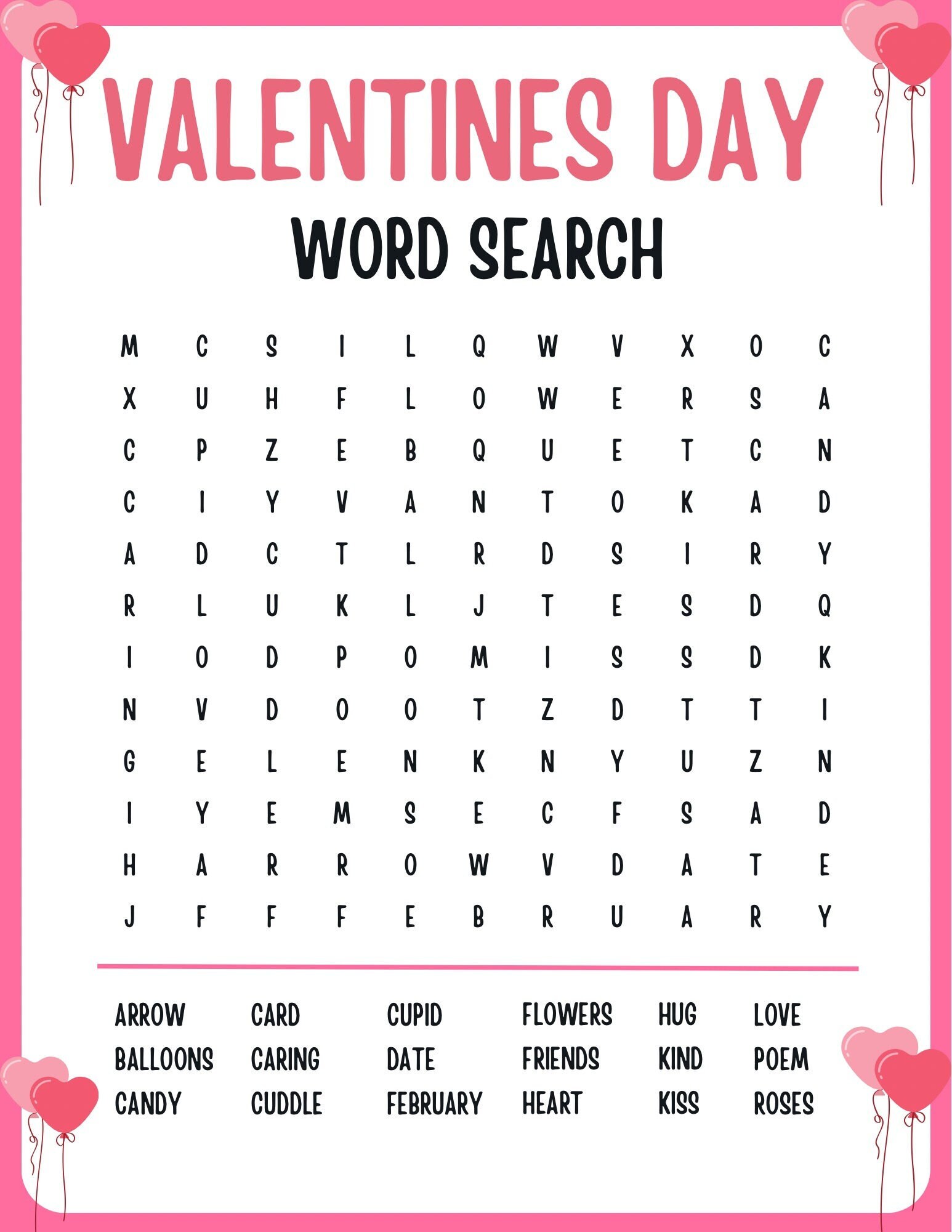Valentines Day Word Search - Etsy