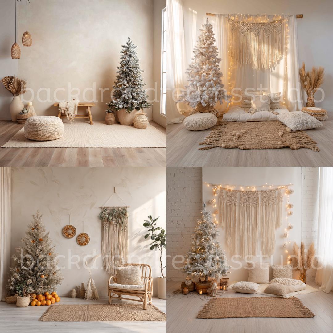 Boho Christmas Digital Backdrops | Cozy Festive Backgrounds | Warm ...