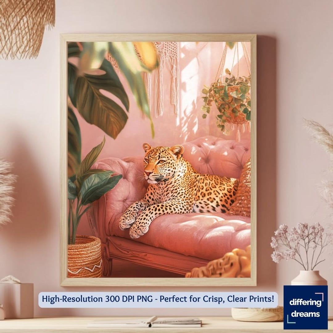 Leopard on Pink Couch Print: Bohemian Animal Wall Art (digital Download ...