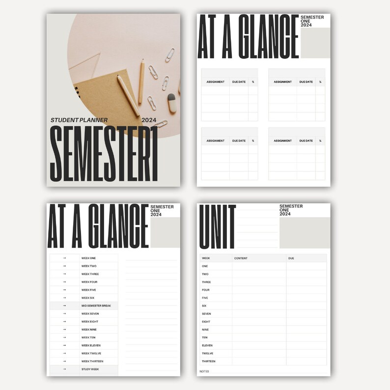 SEMESTER PLANNER | Aesthetic University Student Study Planner - Etsy