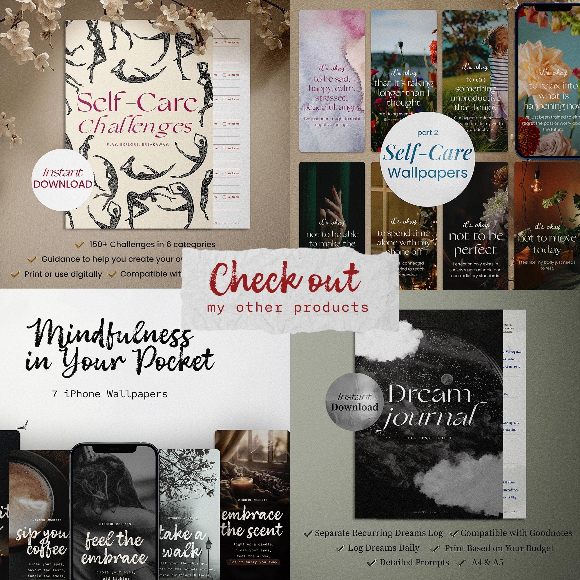 A5 Mindfulness Challenge Cards for Anxiety Relief, Mindful Movement ...