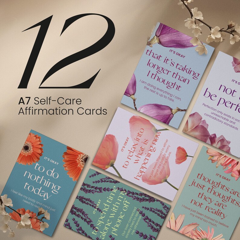 A7 Self Care Affirmation Cards With Quotes, Self Love Pocket Hugs, Self ...