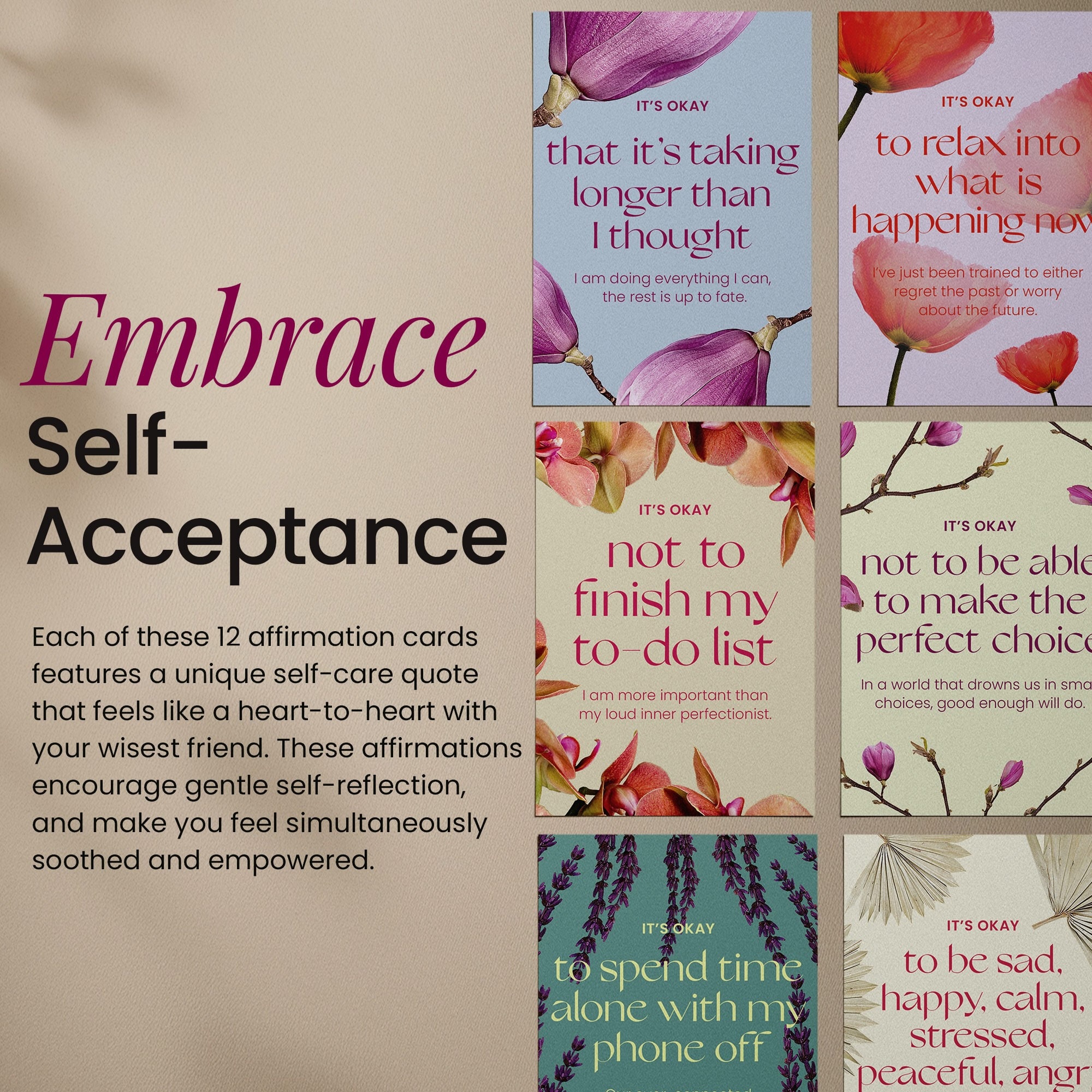 A7 Self Care Affirmation Cards With Quotes, Self Love Pocket Hugs, Self ...