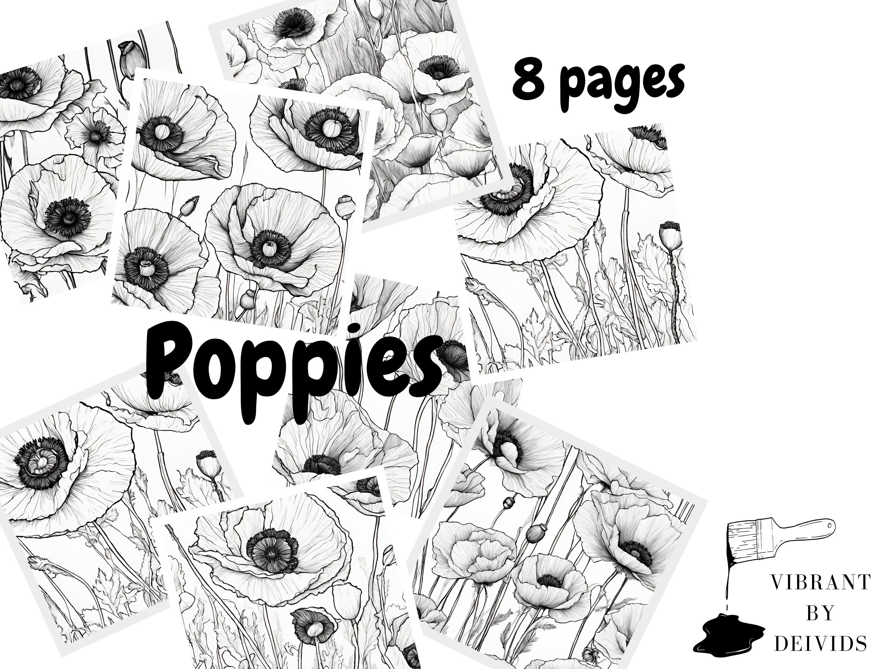 Poppies Coloring Pages Printable Floral Art for Relaxation and ...