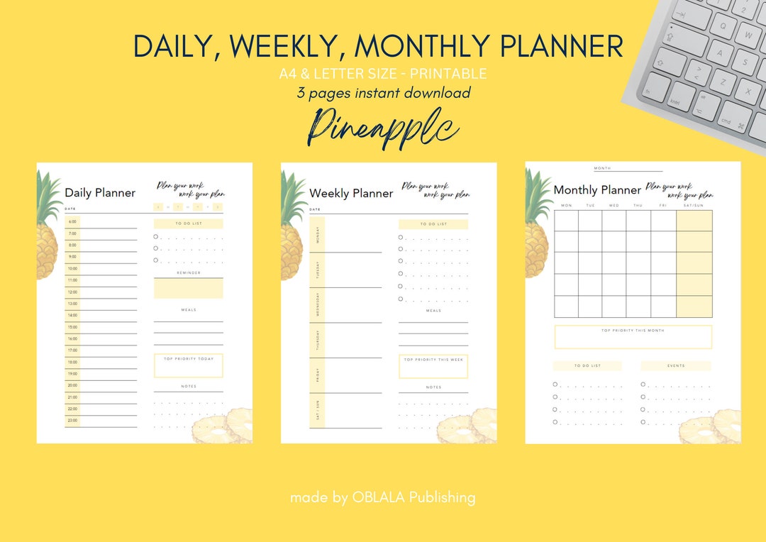 Pineapple Daily Planner, Weekly Planner, Monthly Planner Bundle - Etsy