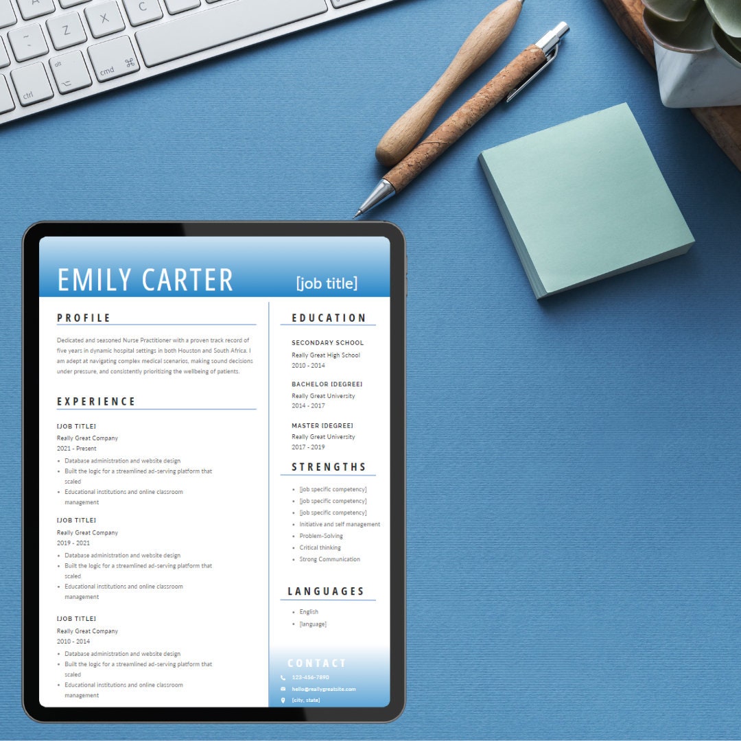 CV Resume Template Light Blue - Etsy