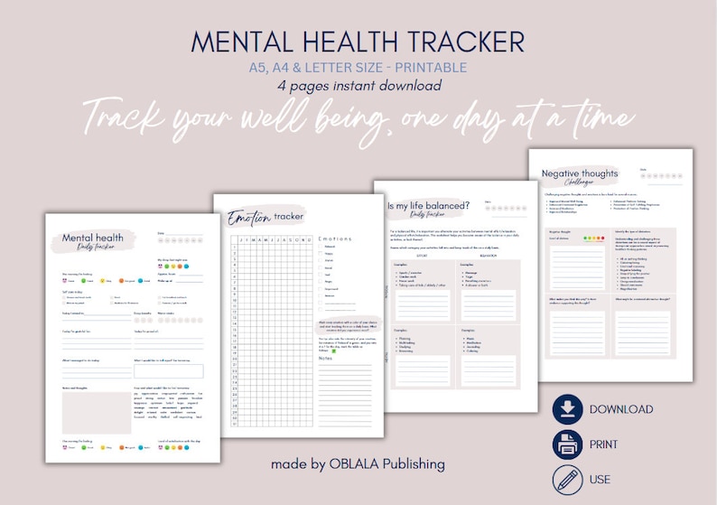 Mental Health Tracker Printable Mental Health Journal Psychology Log ...