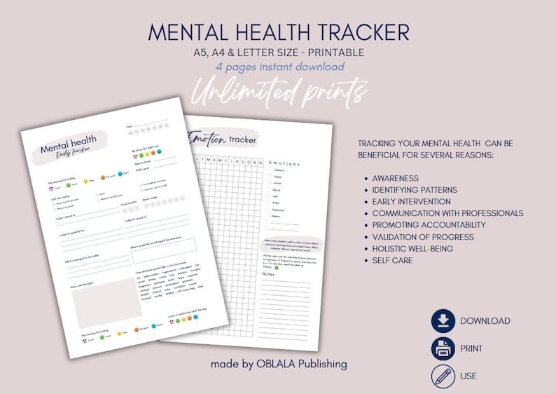 Mental Health Tracker Printable Mental Health Journal Psychology Log ...