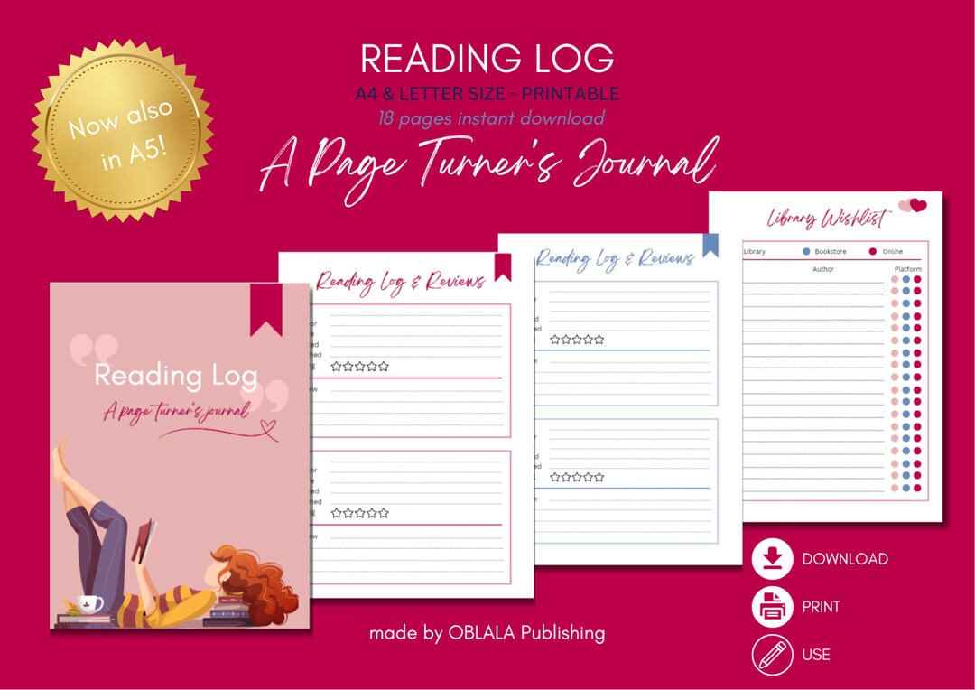 Reading Journal Printable Reading Log Book Club Reading Log - Etsy