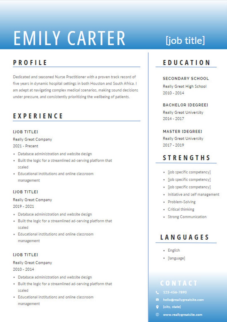 CV Resume Template Light Blue - Etsy
