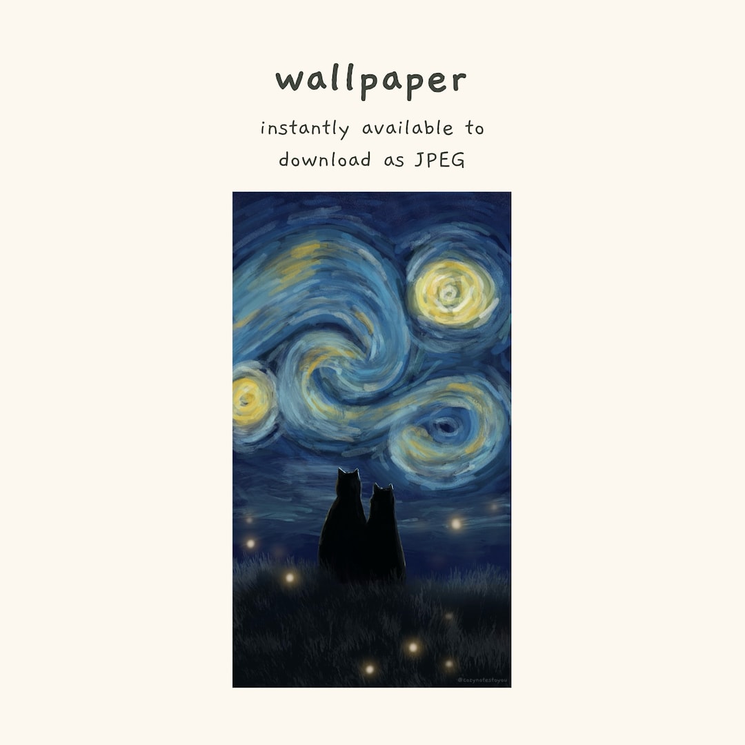 Starry Night Cats Wallpaper instantly Available to Download Van Gogh ...