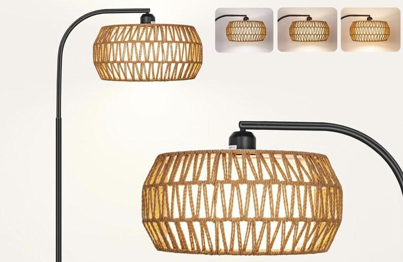 Boho Farmhouse Floor Lamp Rattan Standing Lamp With Rattan Lamp for ...