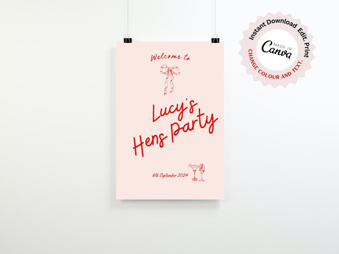Welcome Sign Hens Wedding Birthday Printable Template - Etsy