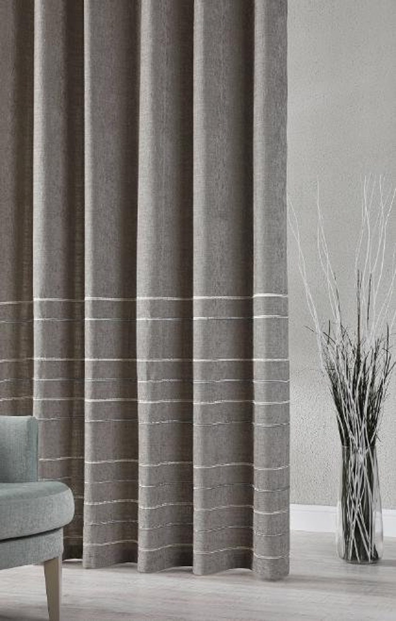 Modern Striped Gray & Dark Grey Curtains - Elegant Home Décor, Window ...