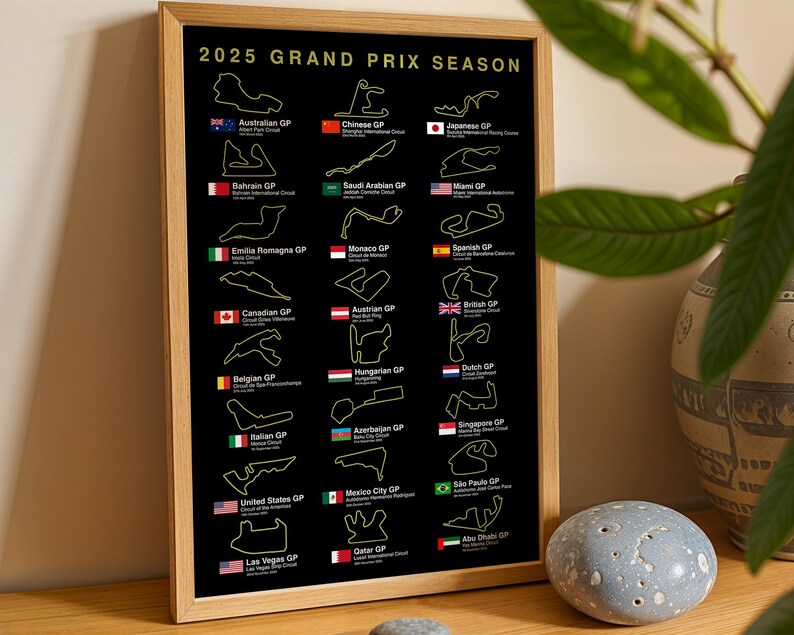 2025 F1 Calendar Grand Prix Race Track Calendar Schedule Poster Print ...