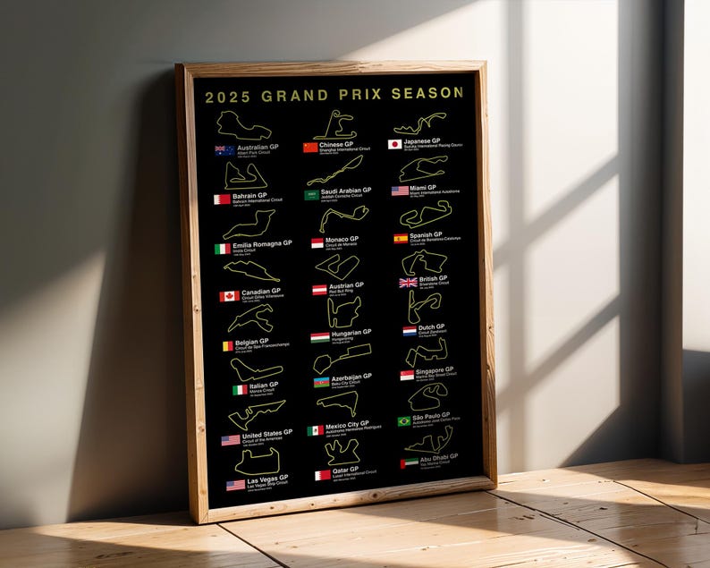 2025 F1 Calendar Grand Prix Race Track Calendar Schedule Poster Print ...