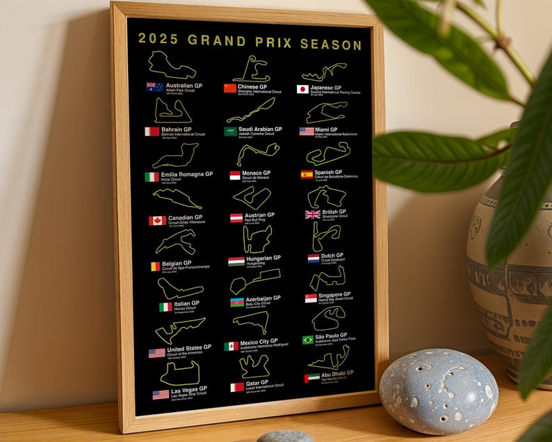 2025 F1 Calendar Grand Prix Race Track Calendar Schedule Poster Print ...