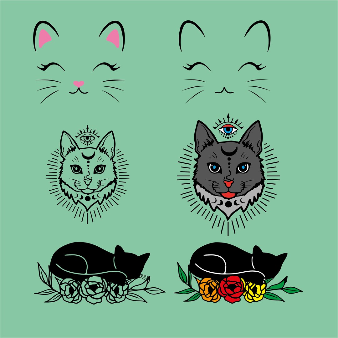 Cat Silhouette Cat SVG Cat Head SVG Cat Face SVG Cat Cut Files Cat ...