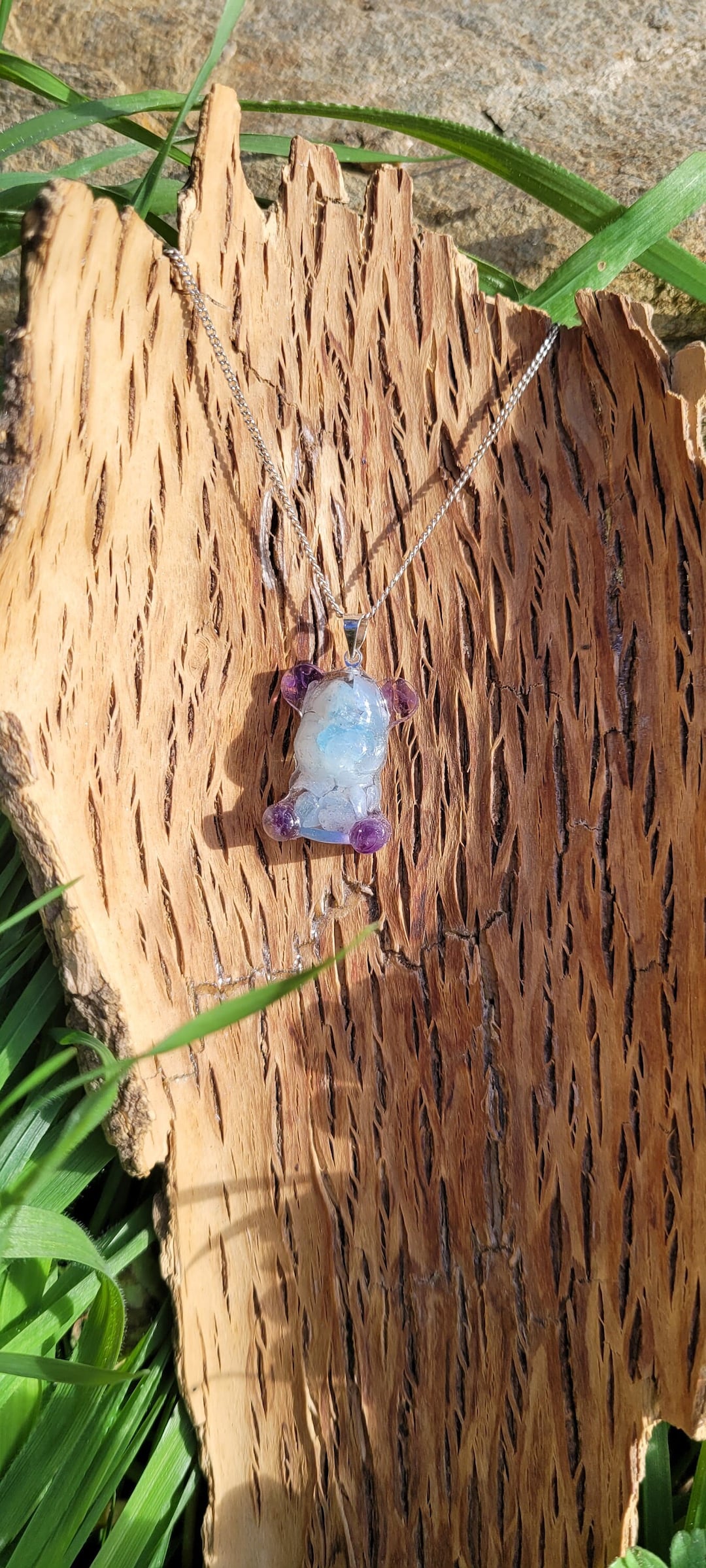 "gentleness and Positivity" Teddy Bear Pendant in Aquamarine and ...