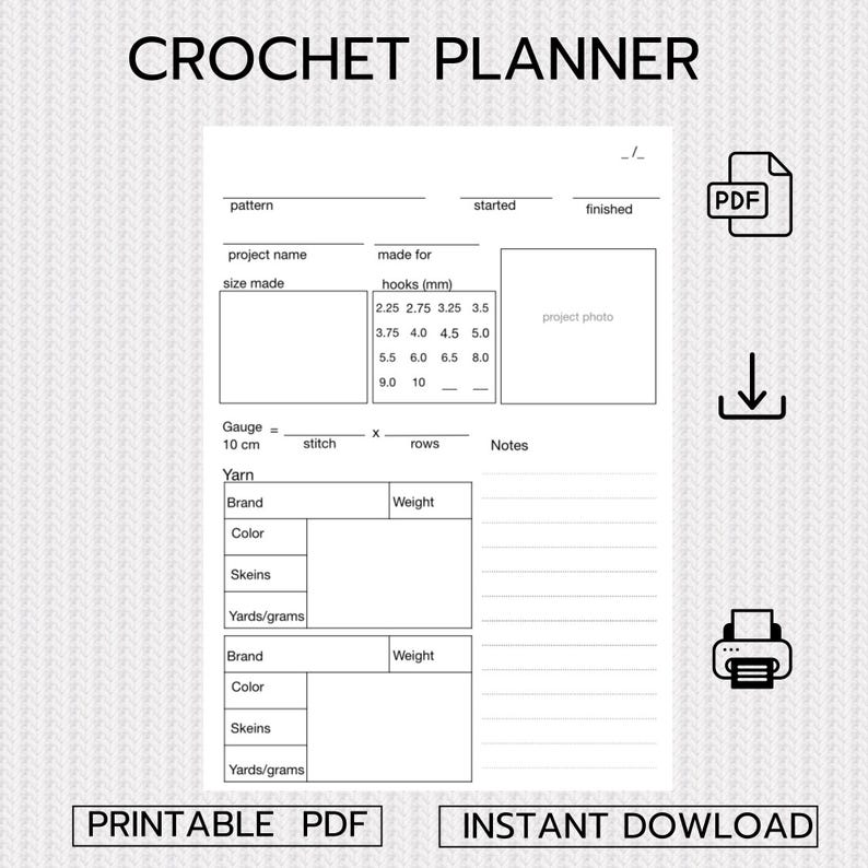 Crochet Planner Printable, Crochet Planner Minimalist ,crochet Journal ...