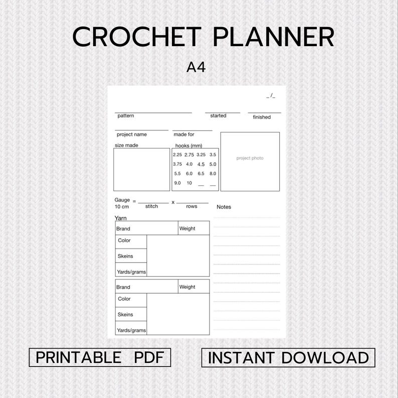 Crochet Planner Printable, Crochet Planner Minimalist ,crochet Journal ...