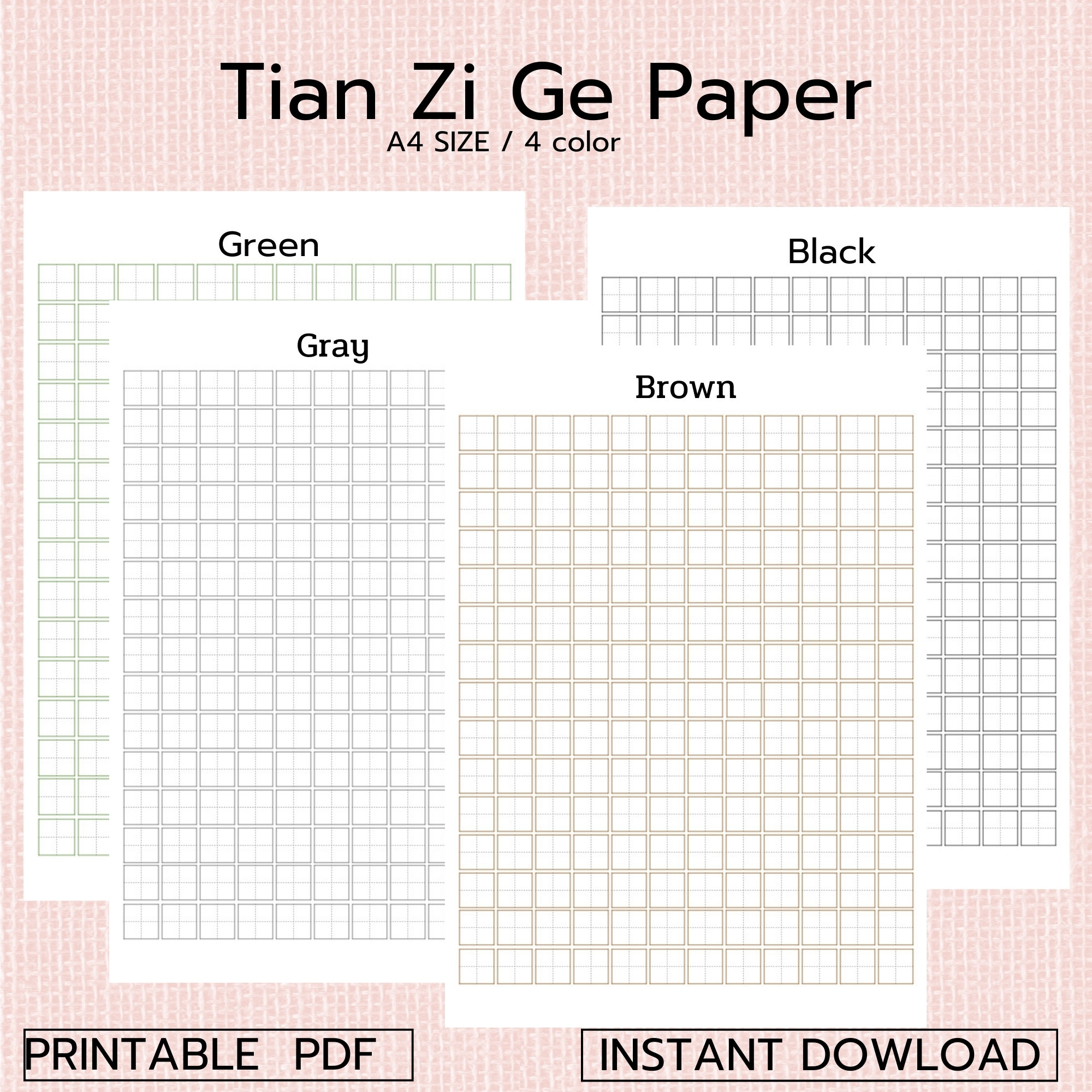 Tian Zi Ge Chinese Writing Practice Paper With Pinyin A4 (PDF) - Etsy