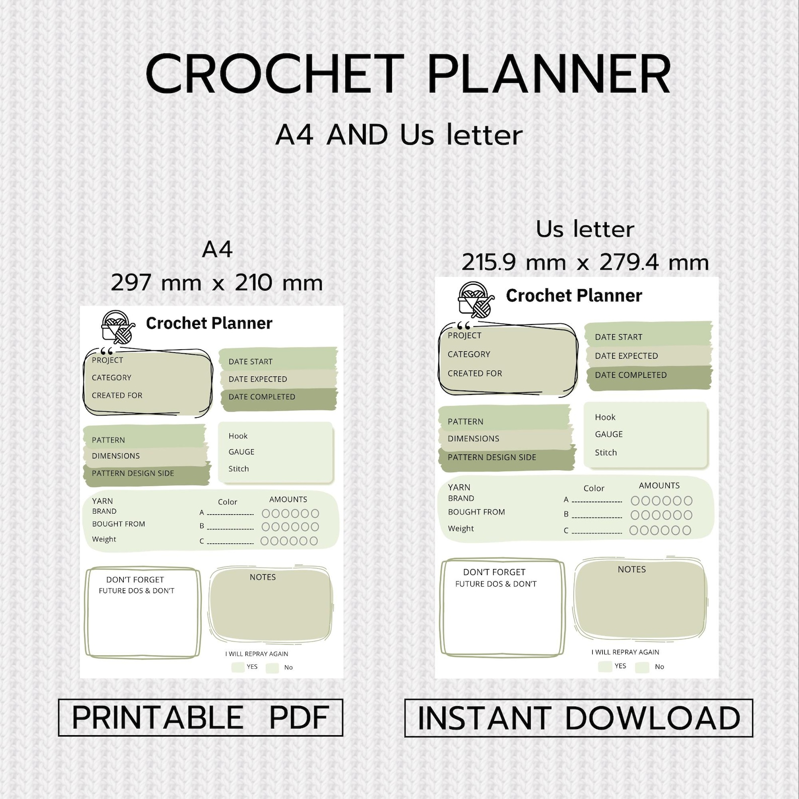 Crochet Planner Printable, Crochet Planner Minimalist ,crochet Journal ...