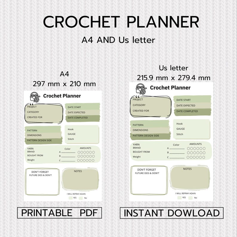 Crochet Planner Printable, Crochet Planner Minimalist ,crochet Journal ...