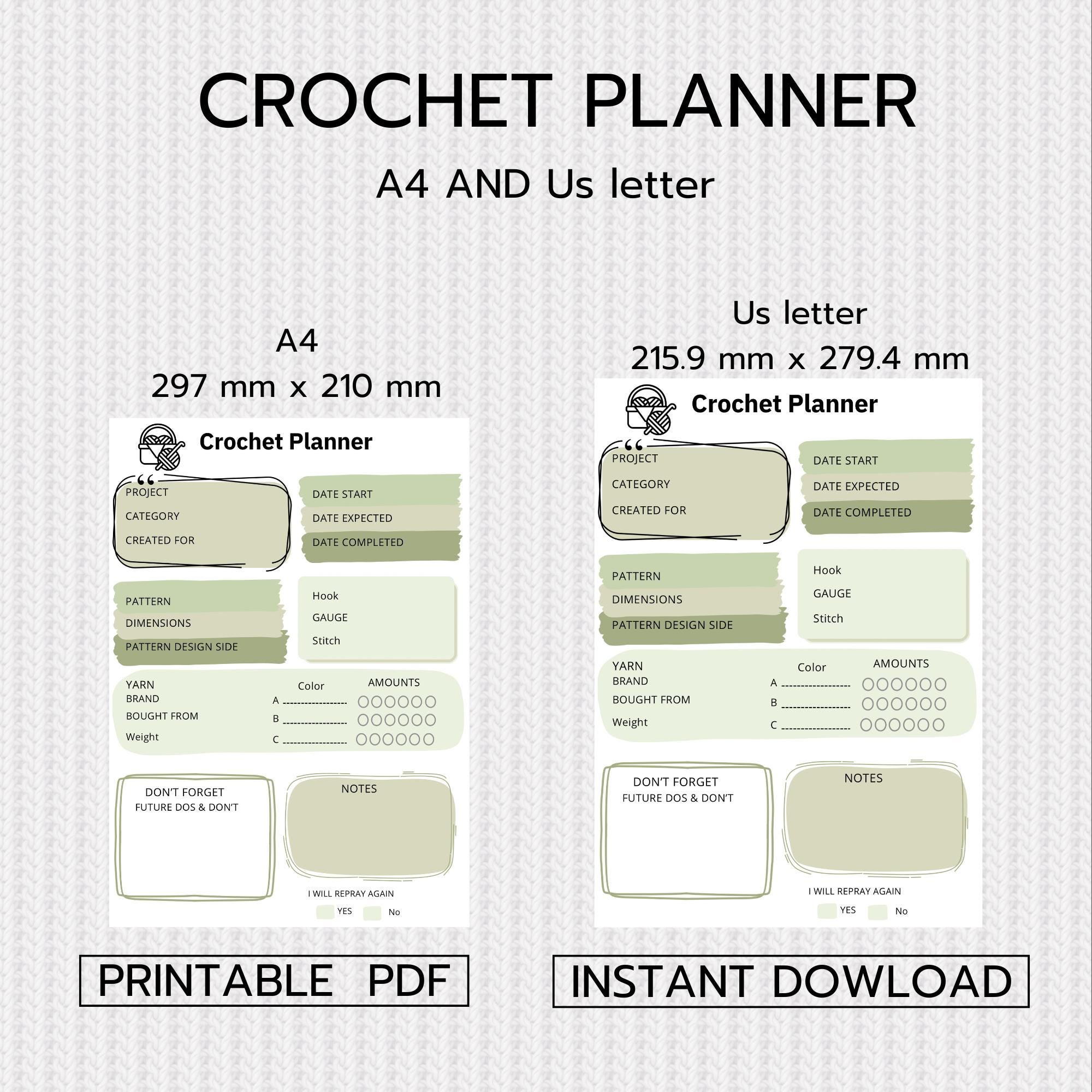 Crochet Planner Printable, Crochet Planner Minimalist ,crochet Journal ...
