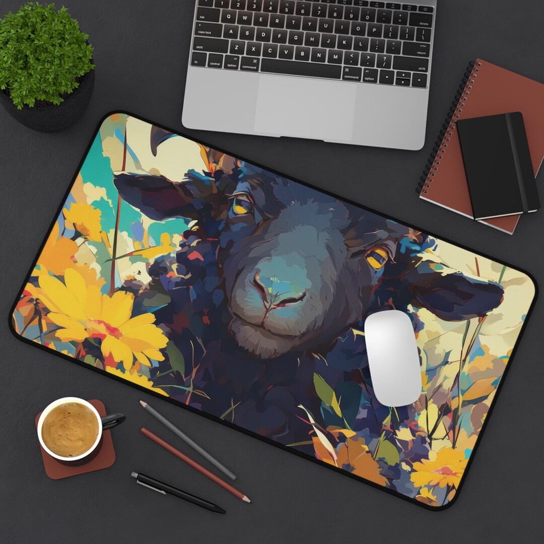 Black Ram Desk Mat - Colorful Floral Portrait, Large Mouse Pad ...