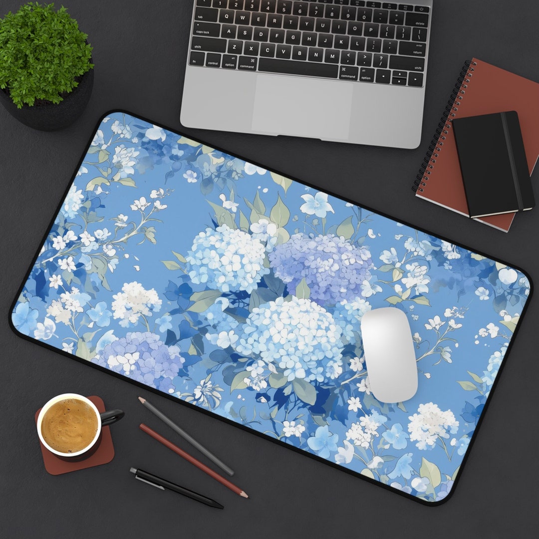 Cottagecore Hydrangea Desk Mat, Pastel Theme, Large Mouse Pad ...