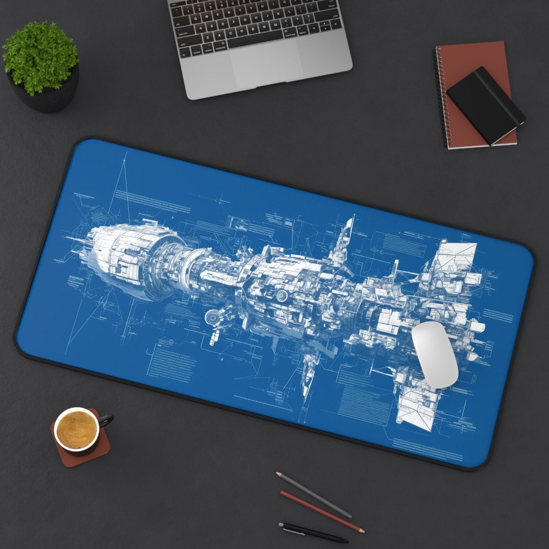 Space Station Blueprint Desk Mat, Advanced Architechture, Large Mouse Pad, Aesthetic Mousepad ...
