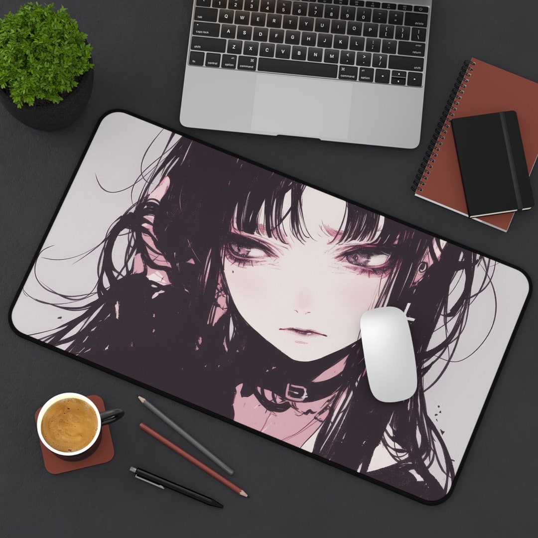Waifu Desk Mat, Minimalist Goth, Large Mouse Pad, Aesthetic Mousepad ...