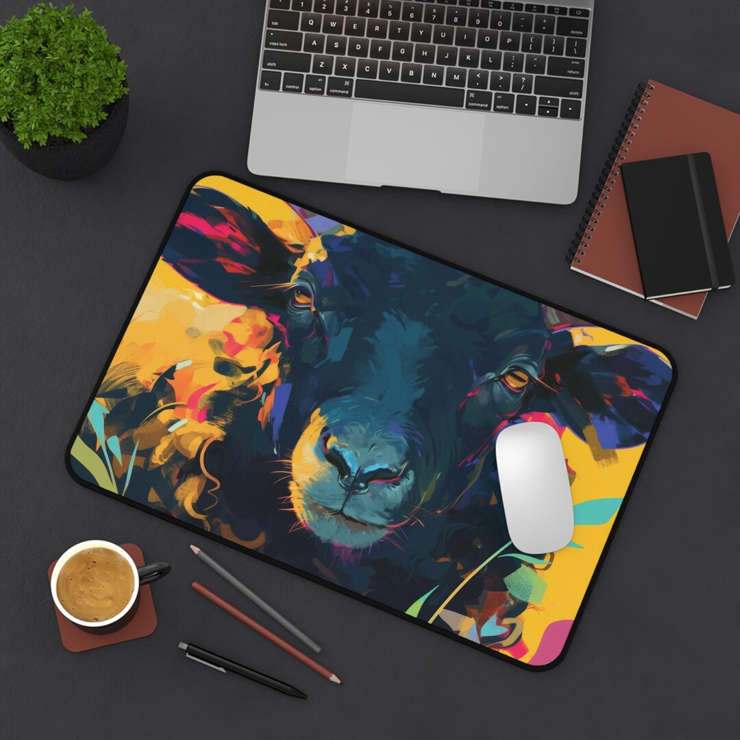 Black Ram Desk Mat - Colorful Floral Portrait, Large Mouse Pad ...