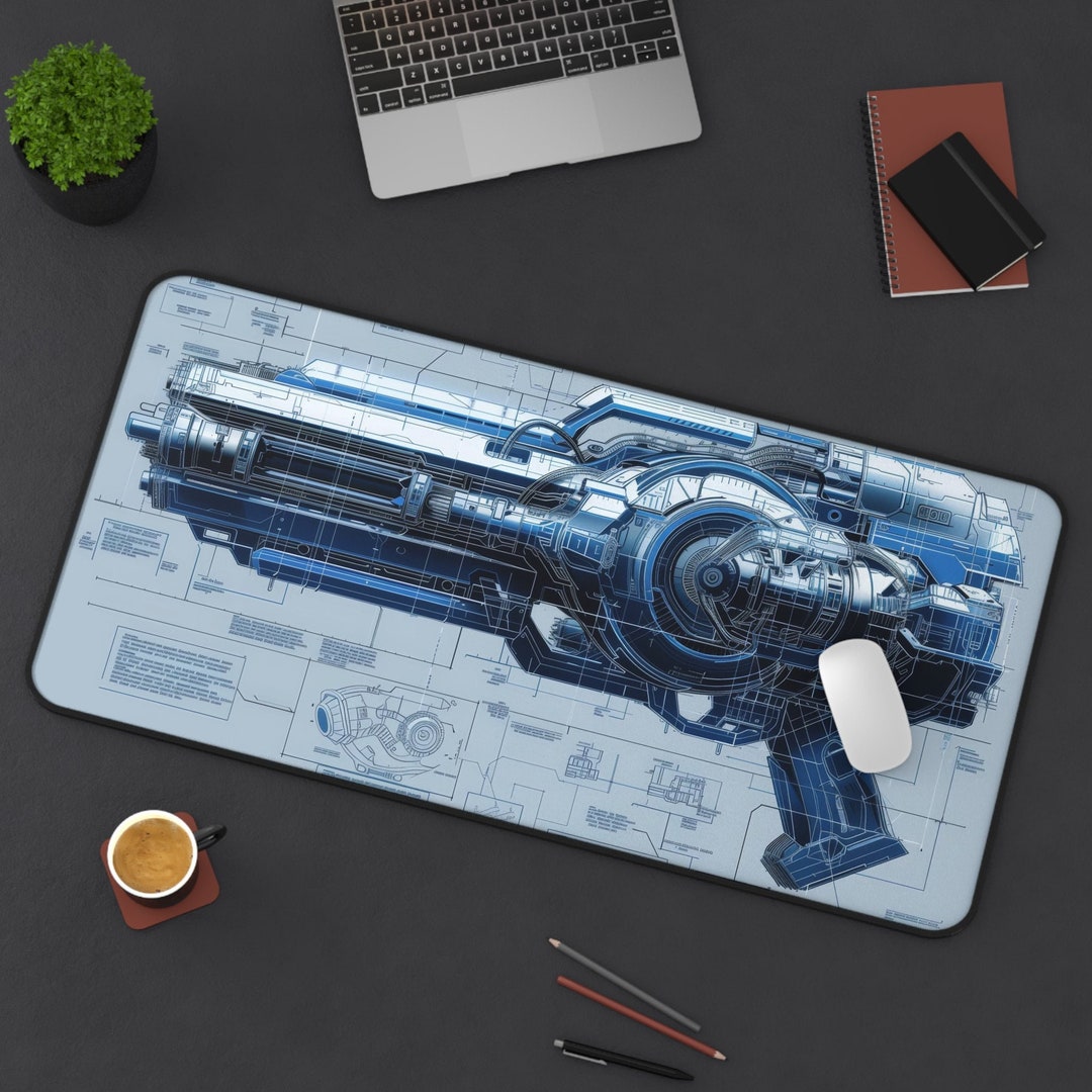 Railgun Blueprint Desk Mat, Devastating Ingenuity, Large Mouse Pad ...