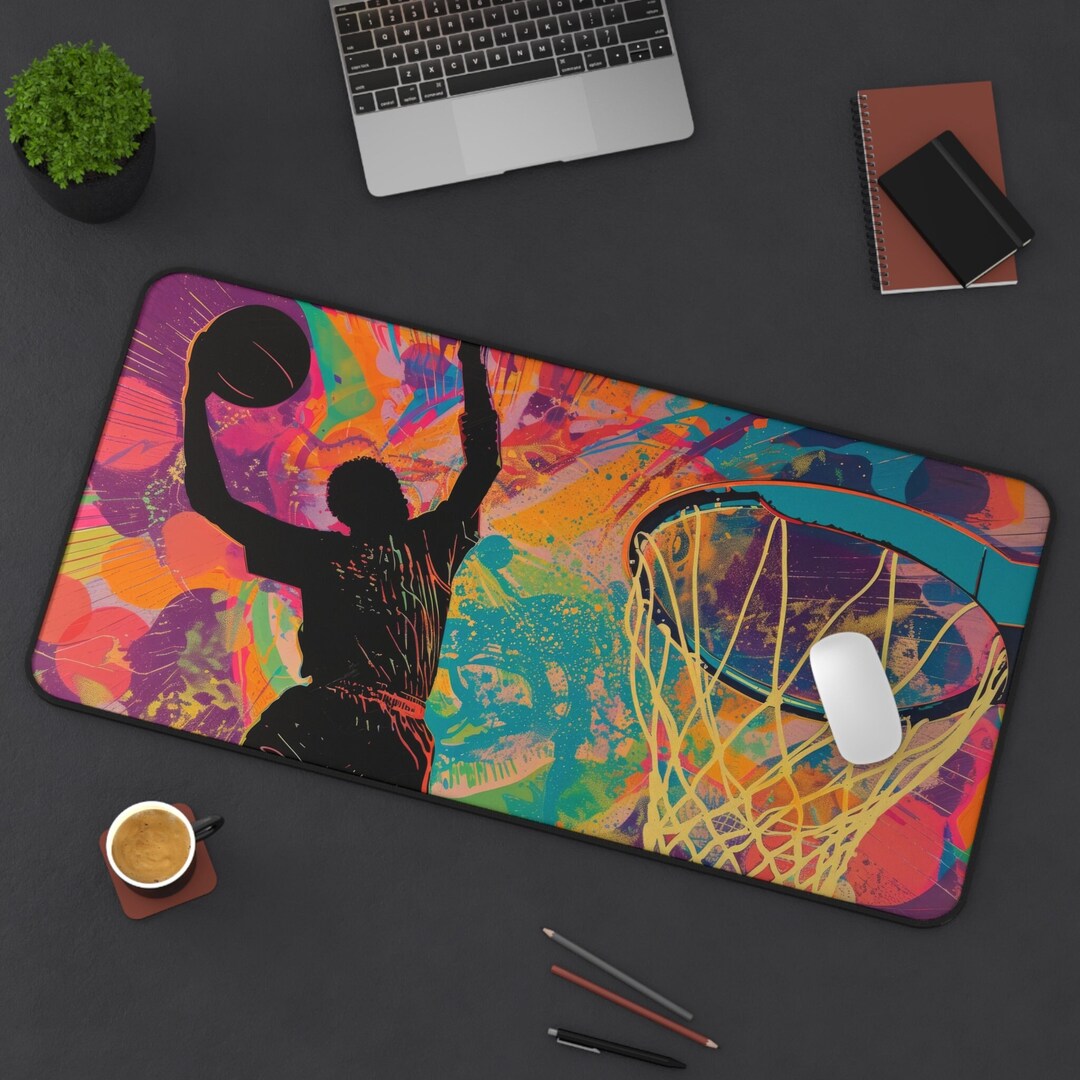 Basketball Desk Mat, Hyperpop Psychedelic Style, Large Mouse Pad ...