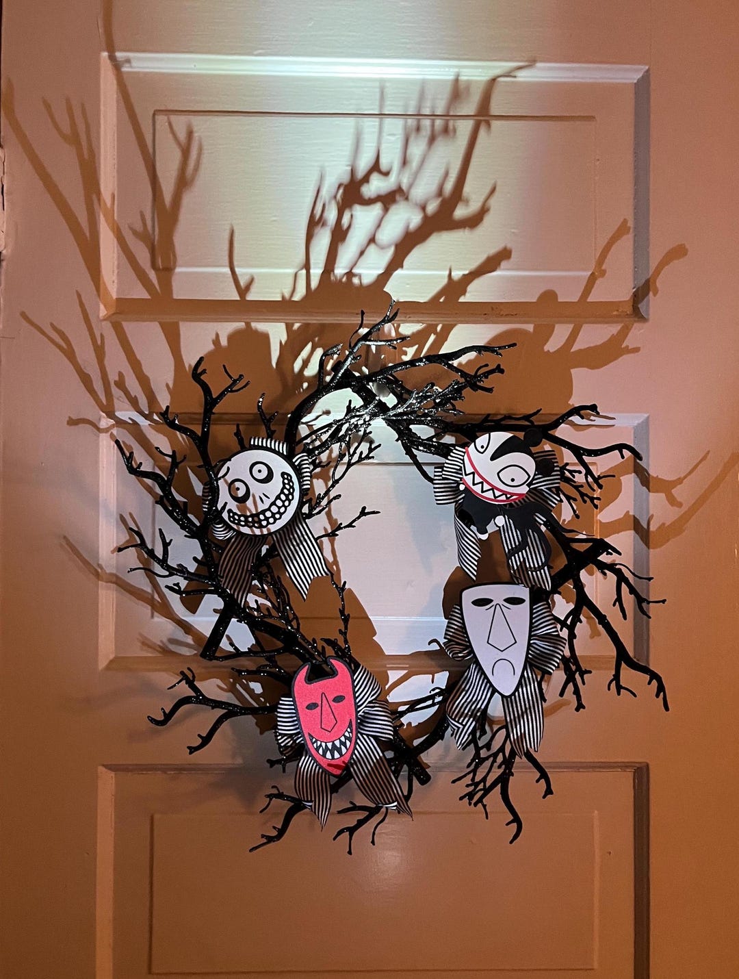 Halloween Wreath – 20" Twig Wreath With Striped Bows | Free Shipping ...