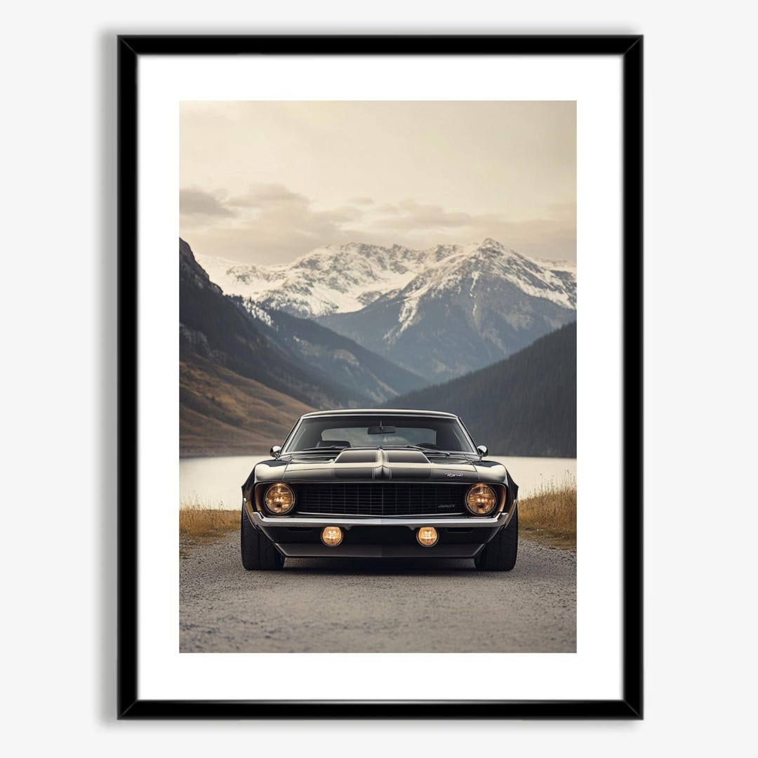 Chevy 69 Camaro Z28 Poster - Vintage Car Art Print, Black Muscle Car ...