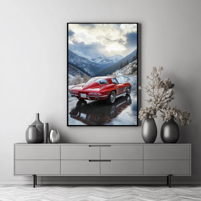 Red Corvette Stingray Digital Download Poster, 1963 Split Window Vette ...