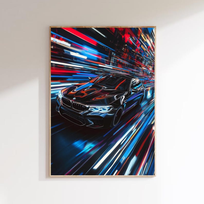 BMW M5 Digital Download Poster, Futuristic Neon Car Wall Art, Black BMW Print, Modern Racing ...