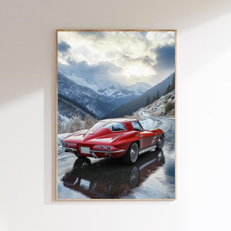 Red Corvette Stingray Digital Download Poster, 1963 Split Window Vette ...